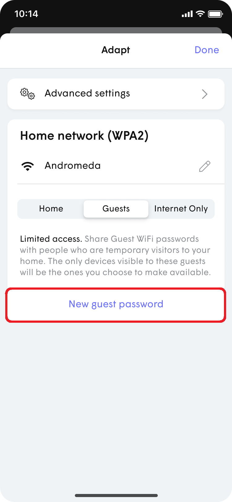 Create a new password for a Guest