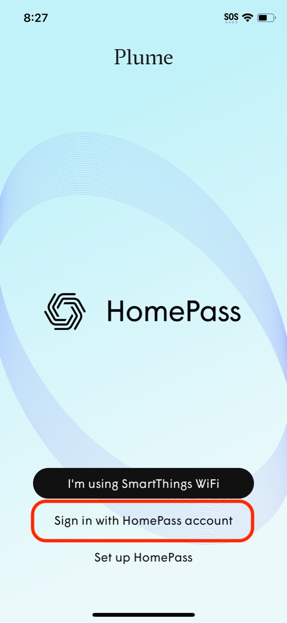 How do I log into the iOS HomePass app if I have Samsung SmartThings Wifi?
