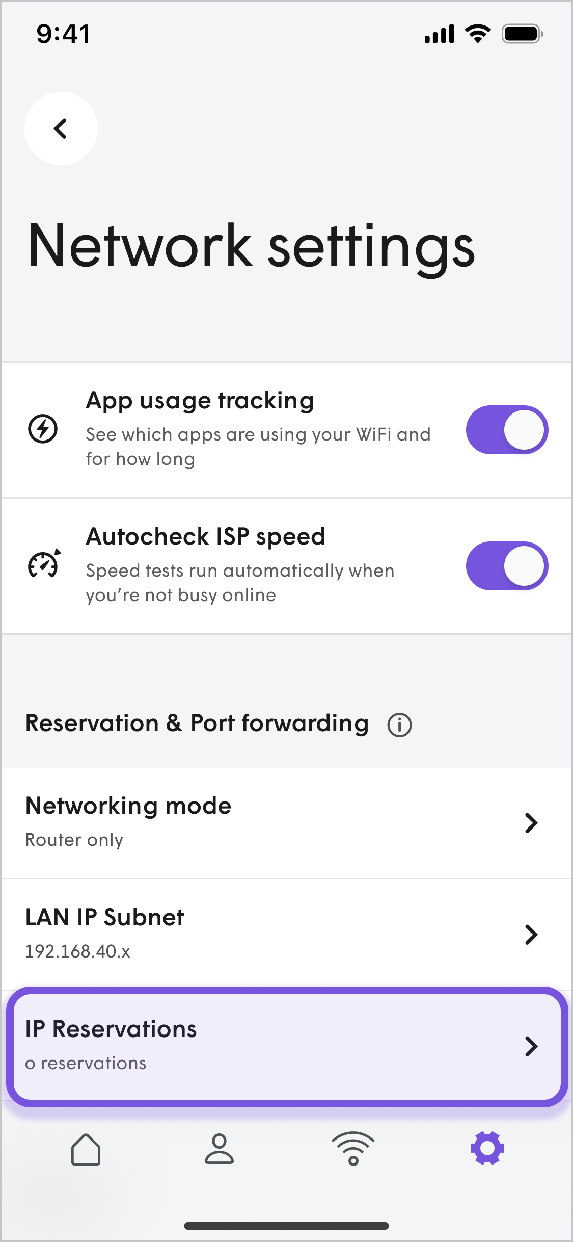 How can I reserve a static IP through the Plume Home App?
