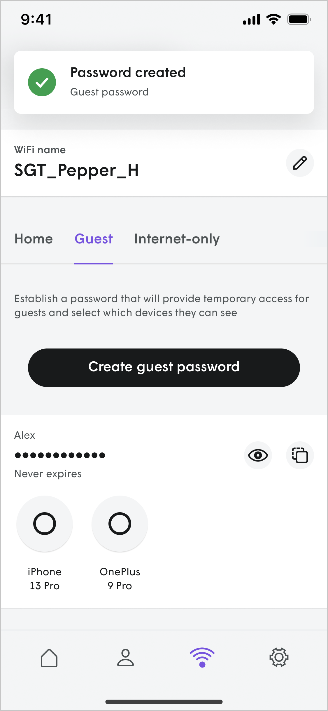 Create a new password for a Guest