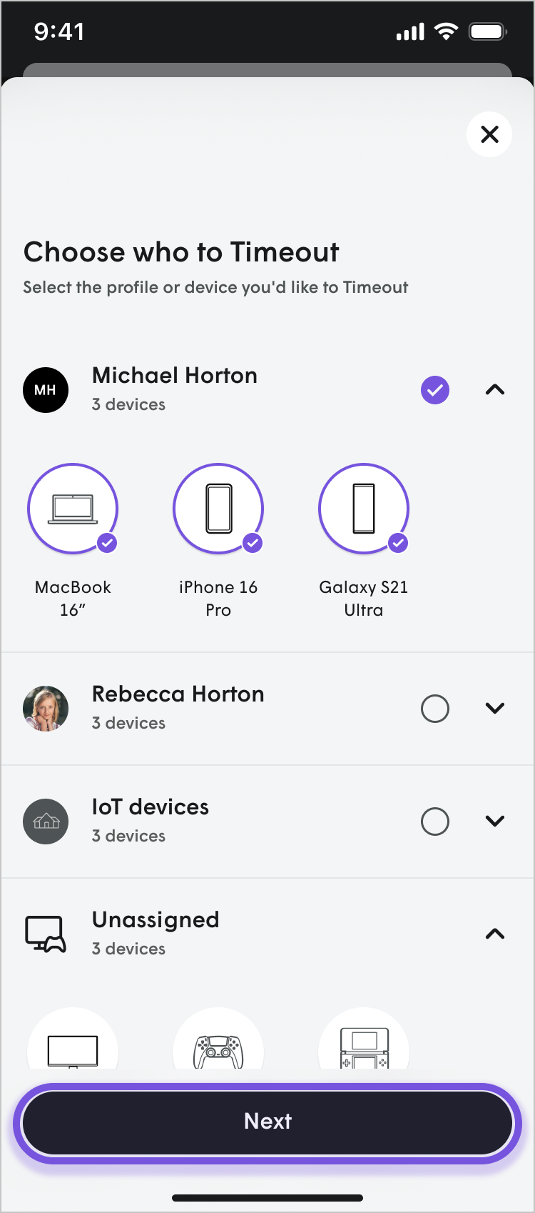 Setting a quick Timeout for a person, group, or device