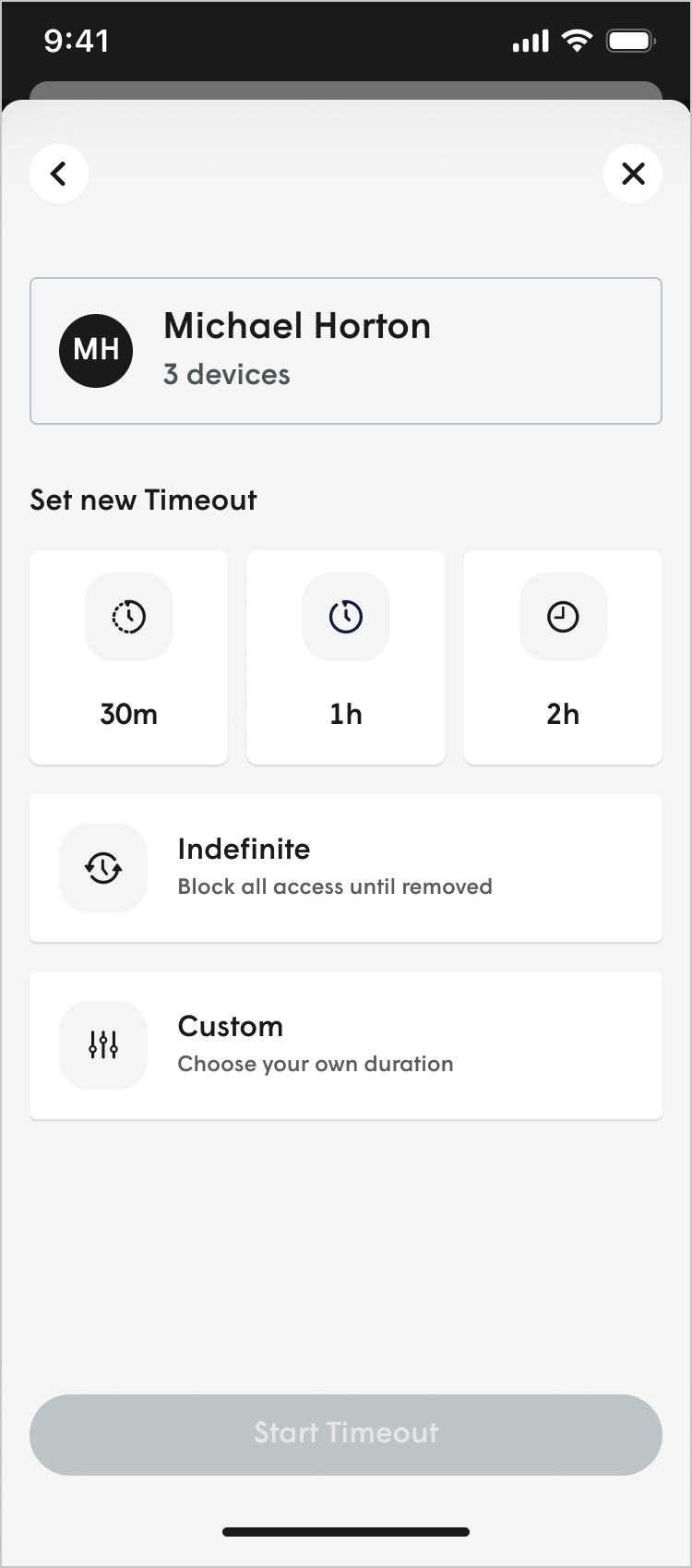 Setting a quick Timeout for a person, group, or device