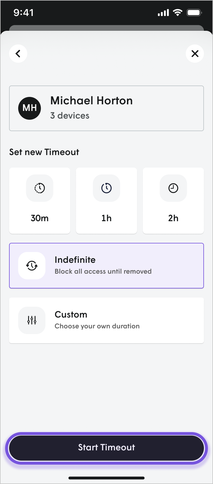 Setting a quick Timeout for a person, group, or device