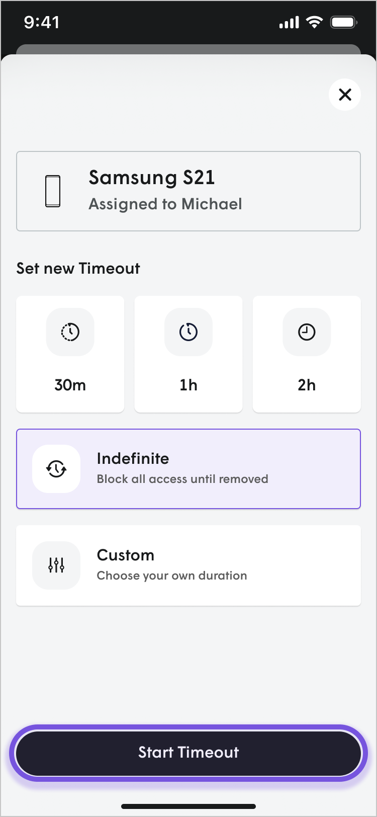 Setting a quick Timeout for a person, group, or device
