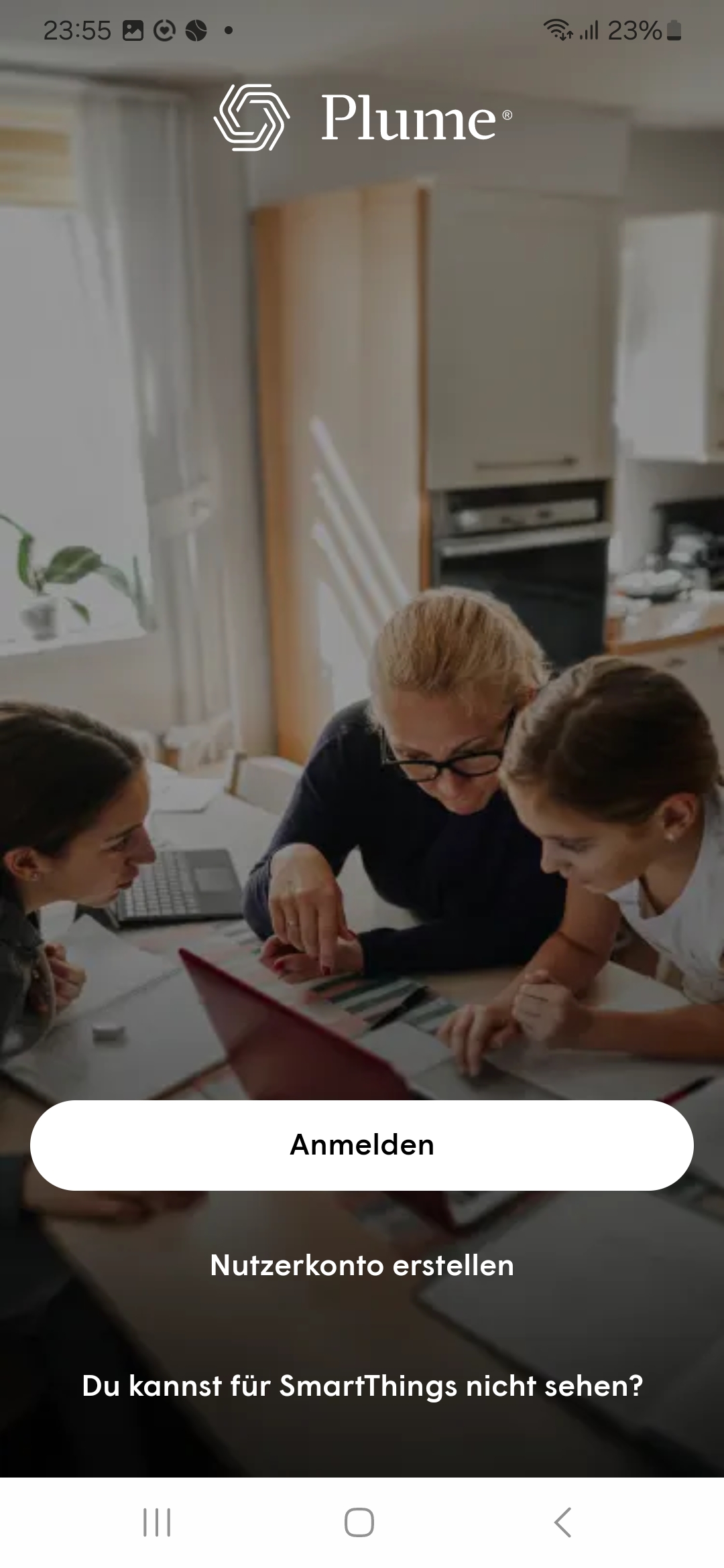 Anmeldung bei der Plume Home App